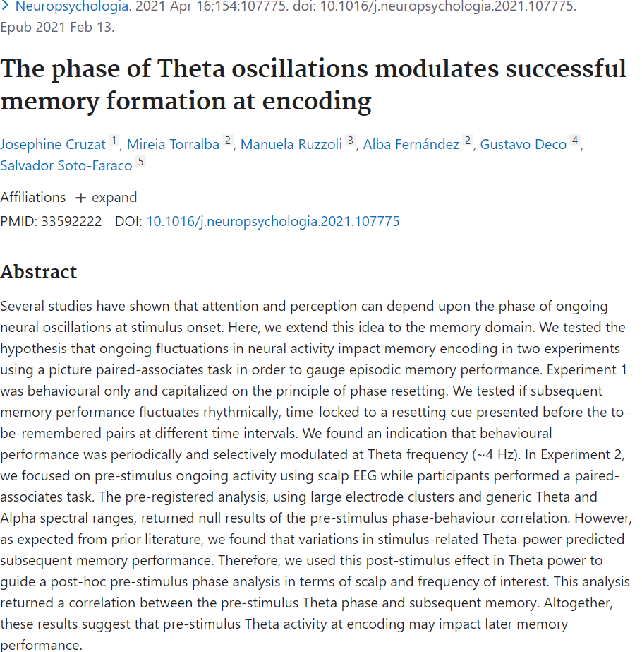 The phase of Theta oscillations modulates successful memory formation ...